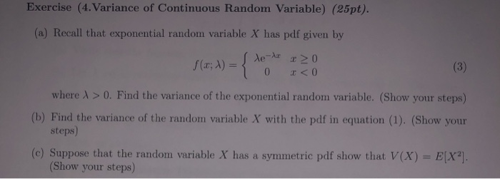Solved Exercise (4. Variance of Continuous Random Variable) | Chegg.com