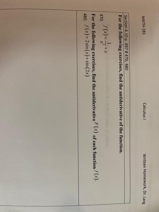 Solved MATH-181 Calculus 1 Written Homework, Dr. Lang | Chegg.com