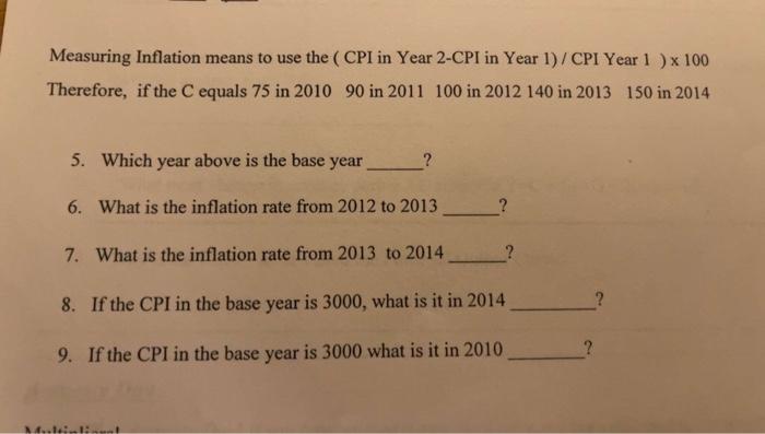Solved Measuring Inflation means to use the (CPI in Year | Chegg.com