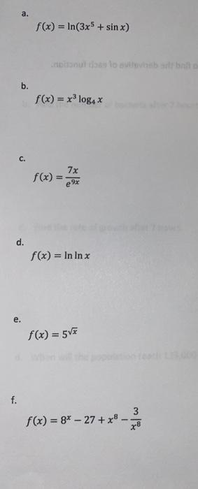 Solved Differentiate each function. PLEASE show all steps, | Chegg.com