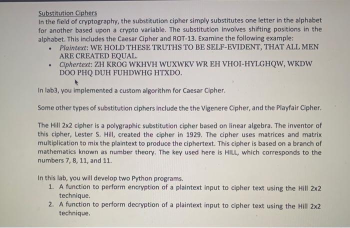 Substitution Ciphers In the field of cryptography, | Chegg.com
