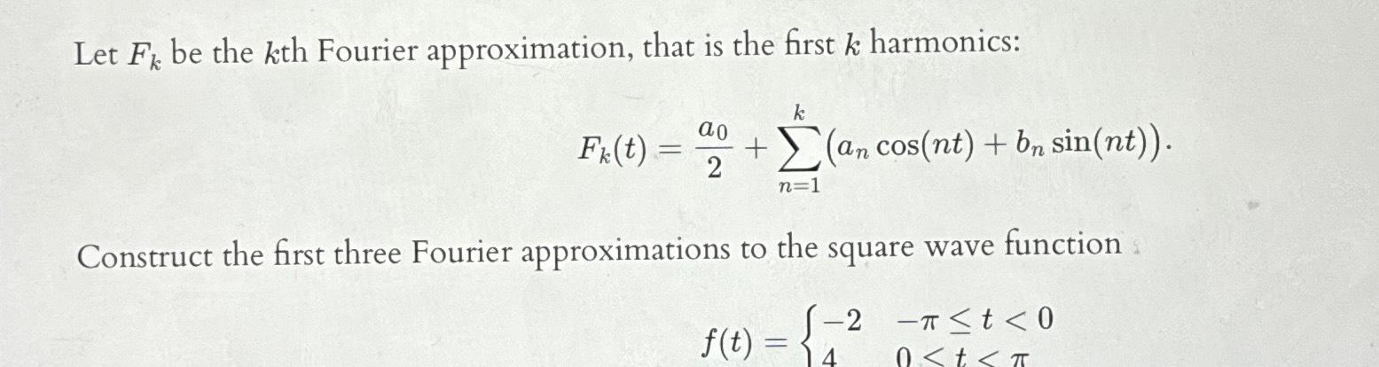 Solved Let Fk ﻿be the k ﻿th Fourier approximation, that is | Chegg.com