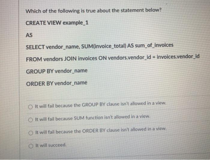 Solved Which of the following is true about the statement | Chegg.com