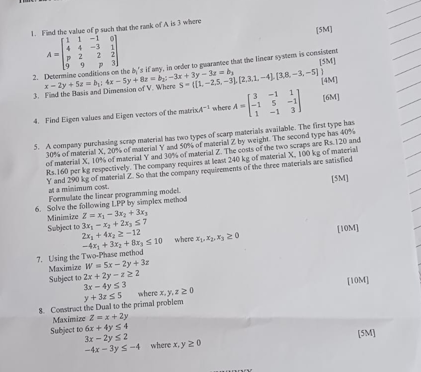 Solved Find the value of p ﻿such that the rank of A ﻿is 3 | Chegg.com