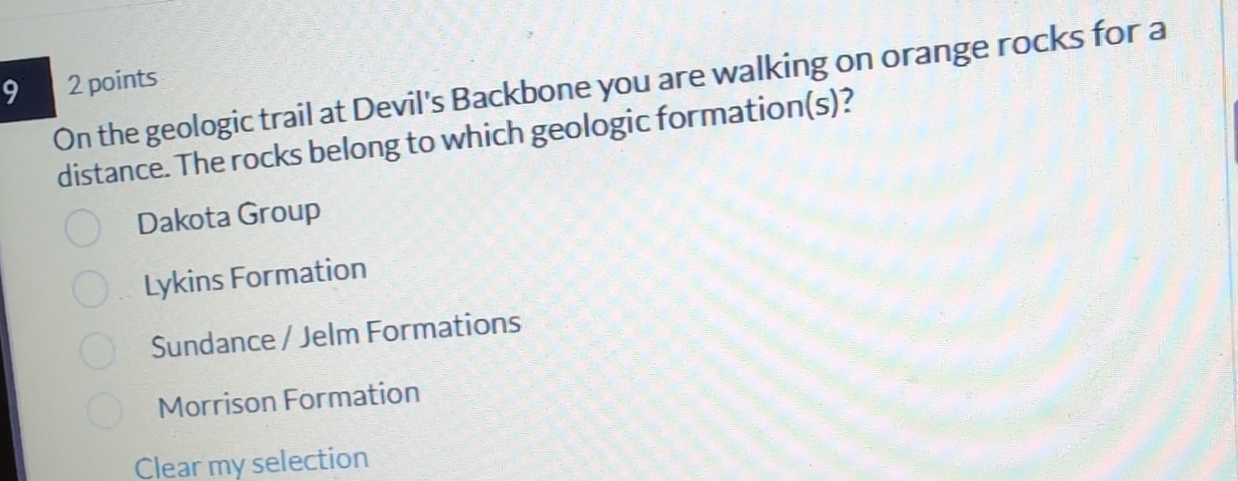 Solved 92 ﻿pointsOn the geologic trail at Devil's Backbone | Chegg.com