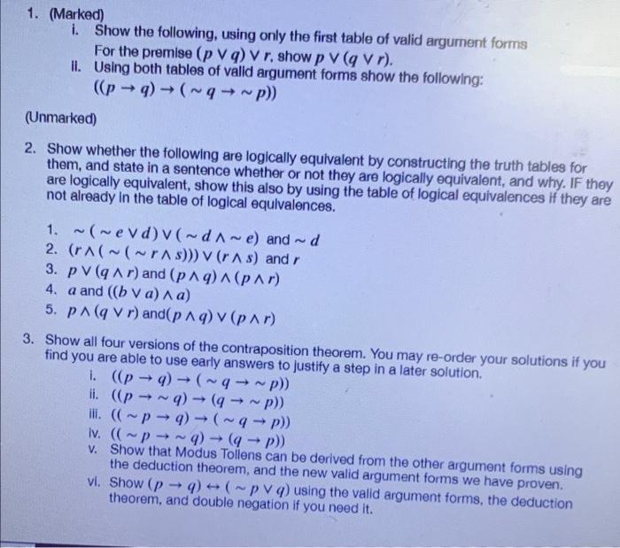 Solved 1 Marked I Show The Following Using Only The