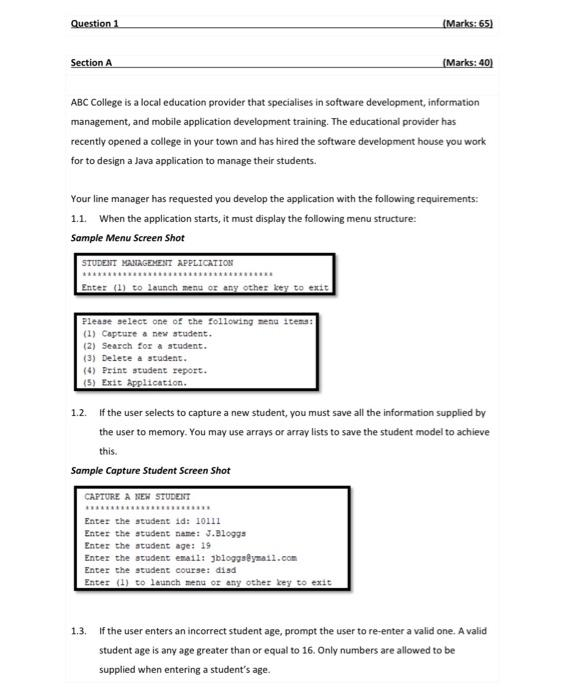 Solved Section A (Marks: 40) ABC College is a local | Chegg.com