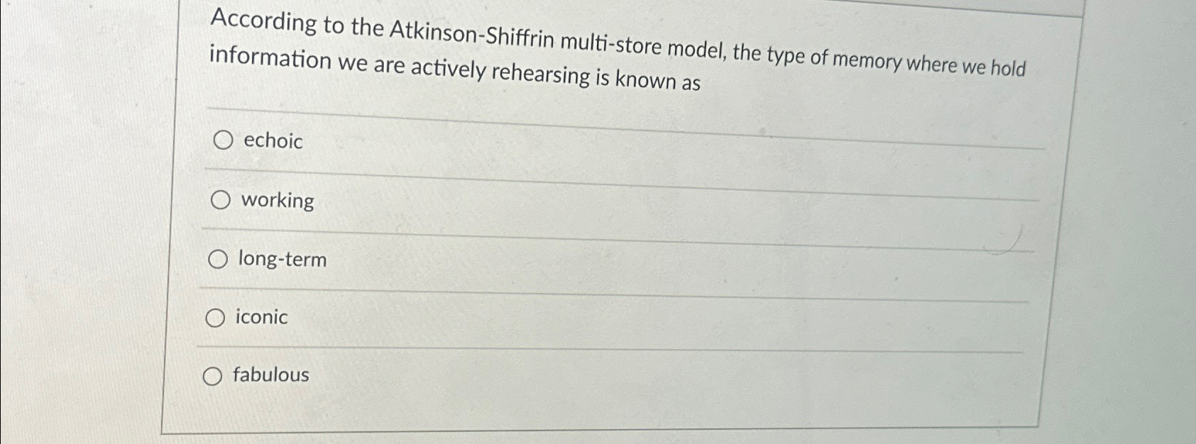 Solved According to the Atkinson-Shiffrin multi-store model, | Chegg.com