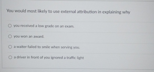 Solved You would most likely to use external attribution in | Chegg.com
