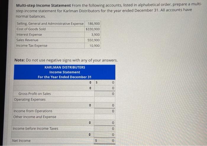 Solved Multi-step Income Statement from the following | Chegg.com