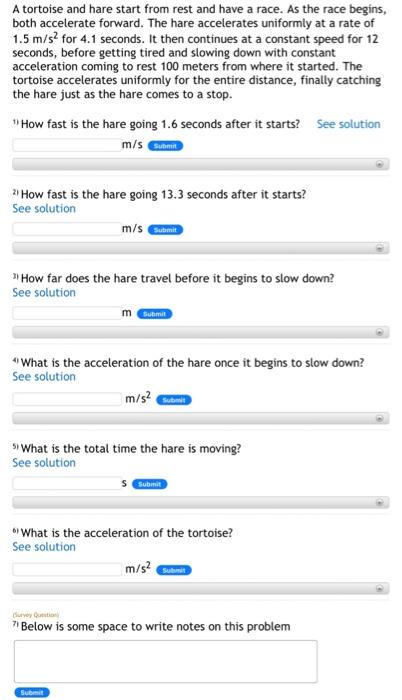 Solved A tortoise and hare start from rest and have a race. | Chegg.com