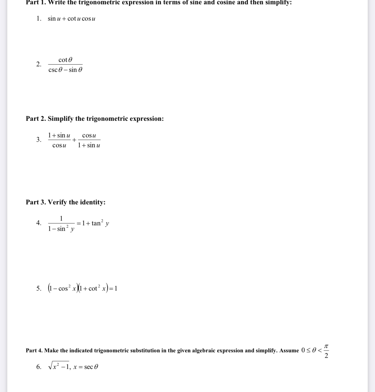 Solved Part 1. ﻿Write the trigonometric expression in terms | Chegg.com