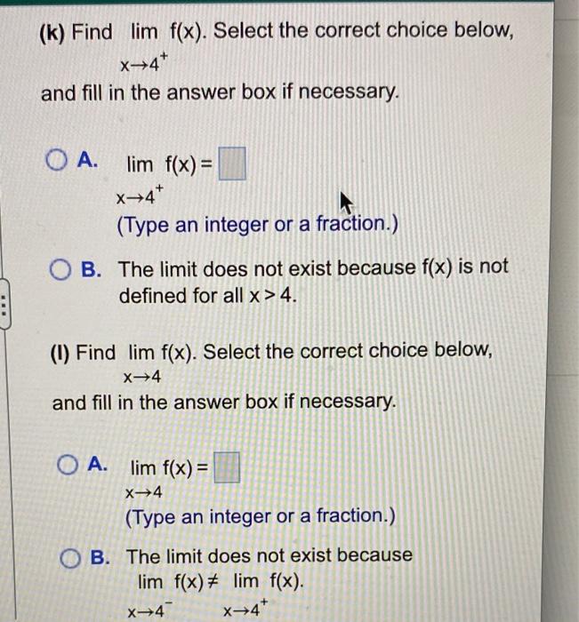 Solved (g) Find limf(x). Select the correct choice below, | Chegg.com