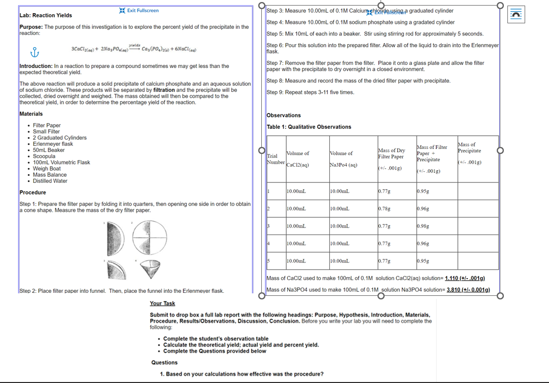 Solved Complete the student's observation table. ﻿Calculate | Chegg.com