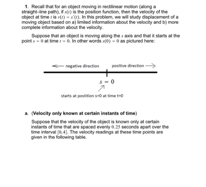 Solved 1. Recall that for an object moving in rectilinear | Chegg.com