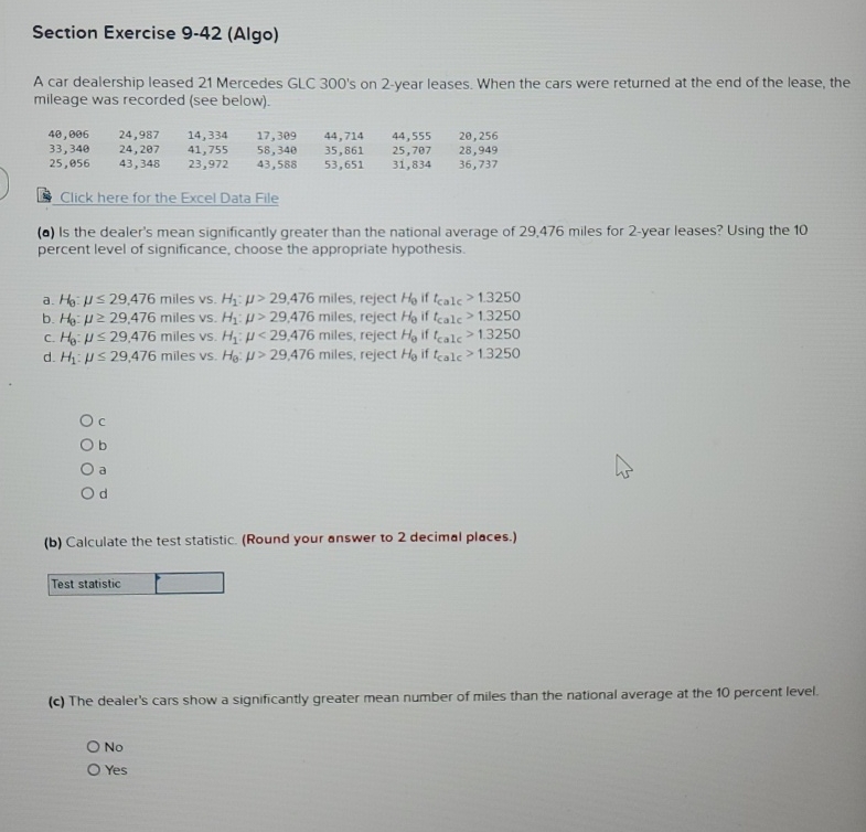 Solved Section Exercise 9-42 (Algo)A car dealership leased | Chegg.com