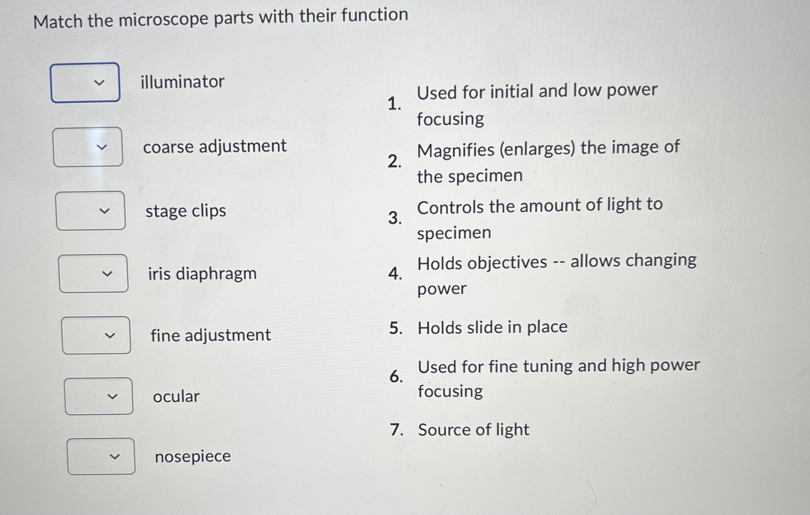 Solved Match the microscope parts with their | Chegg.com