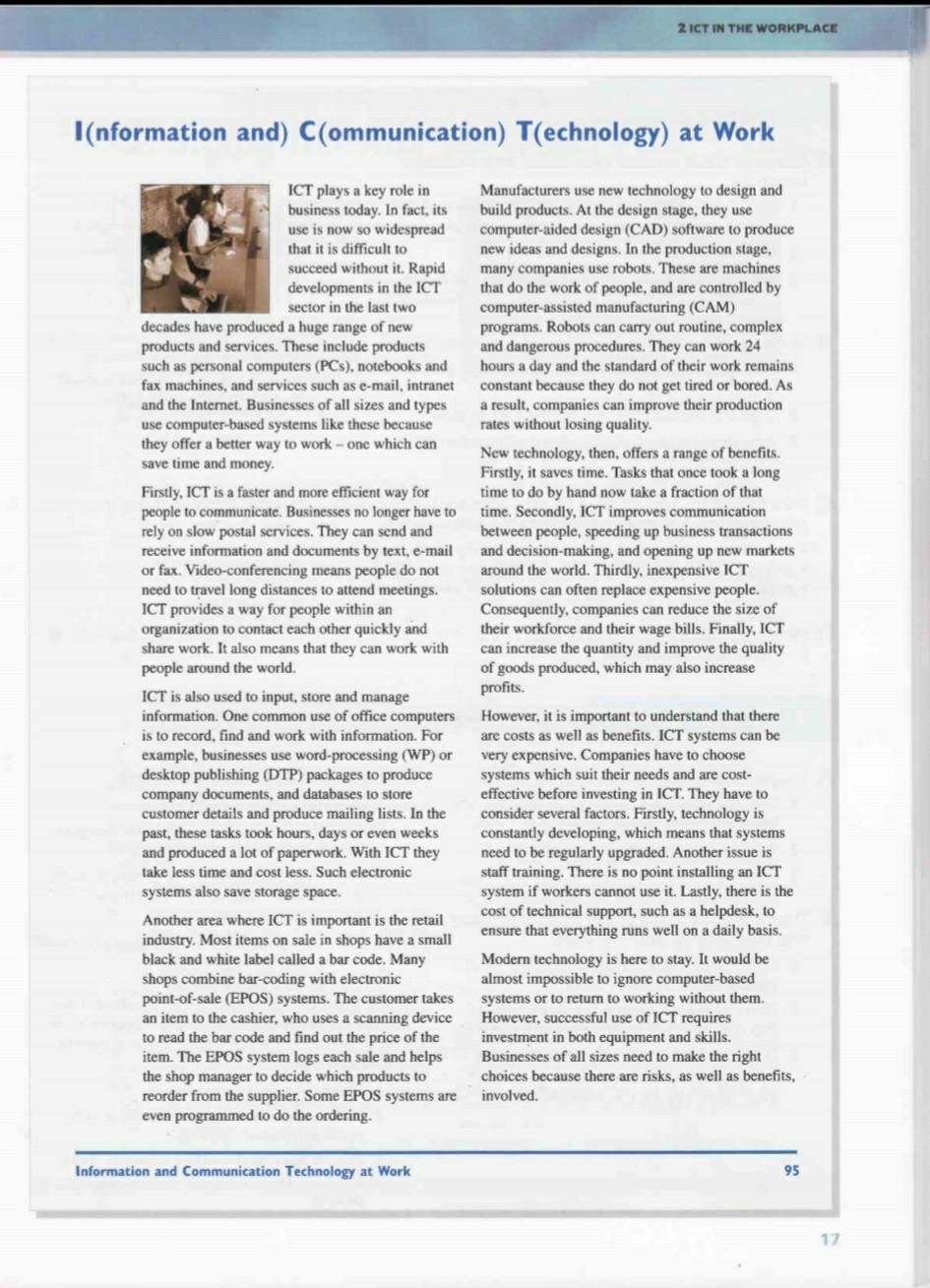 Solved 2 ICT IN THE WORKPLACE I(nformation and) | Chegg.com