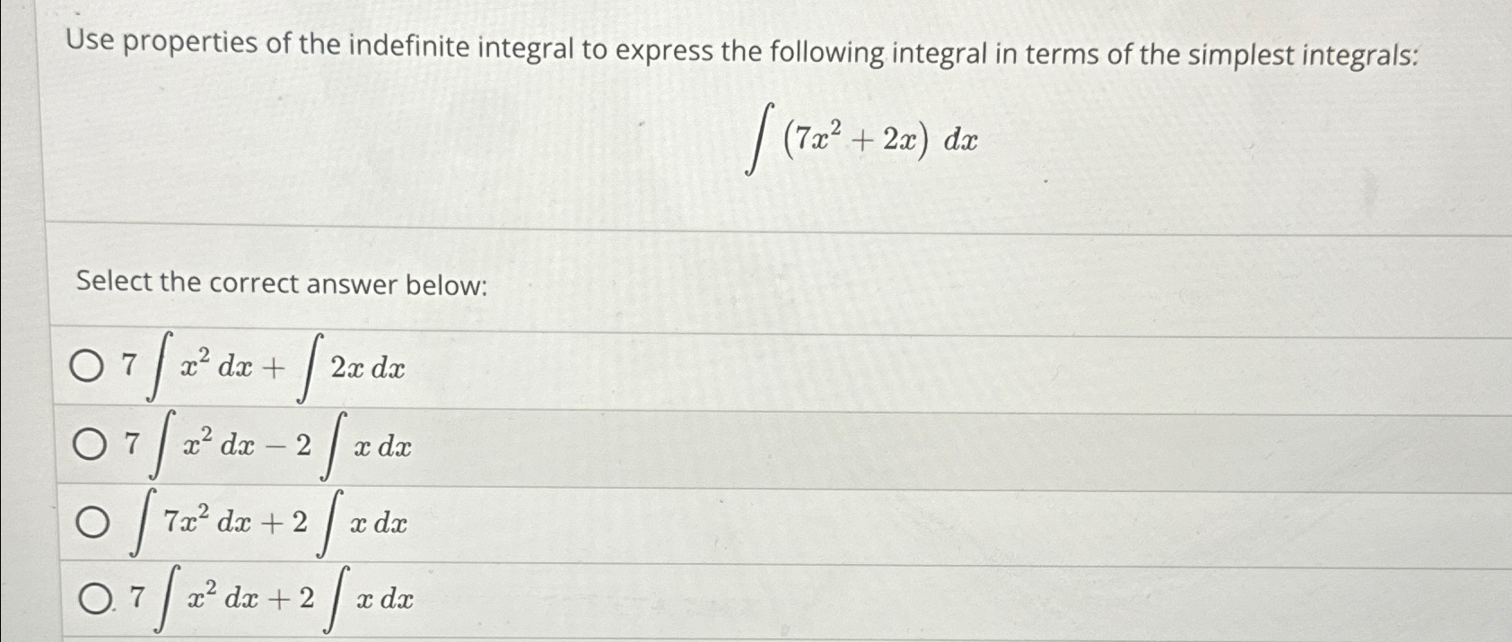 Solved Use properties of the indefinite integral to express | Chegg.com