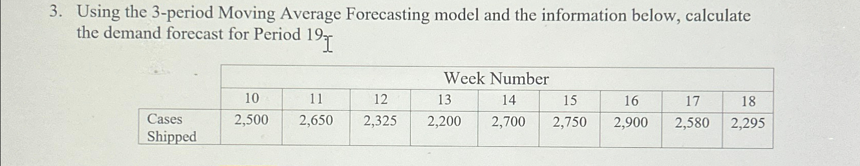 Solved Using The 3 Period Moving Average Forecasting Model