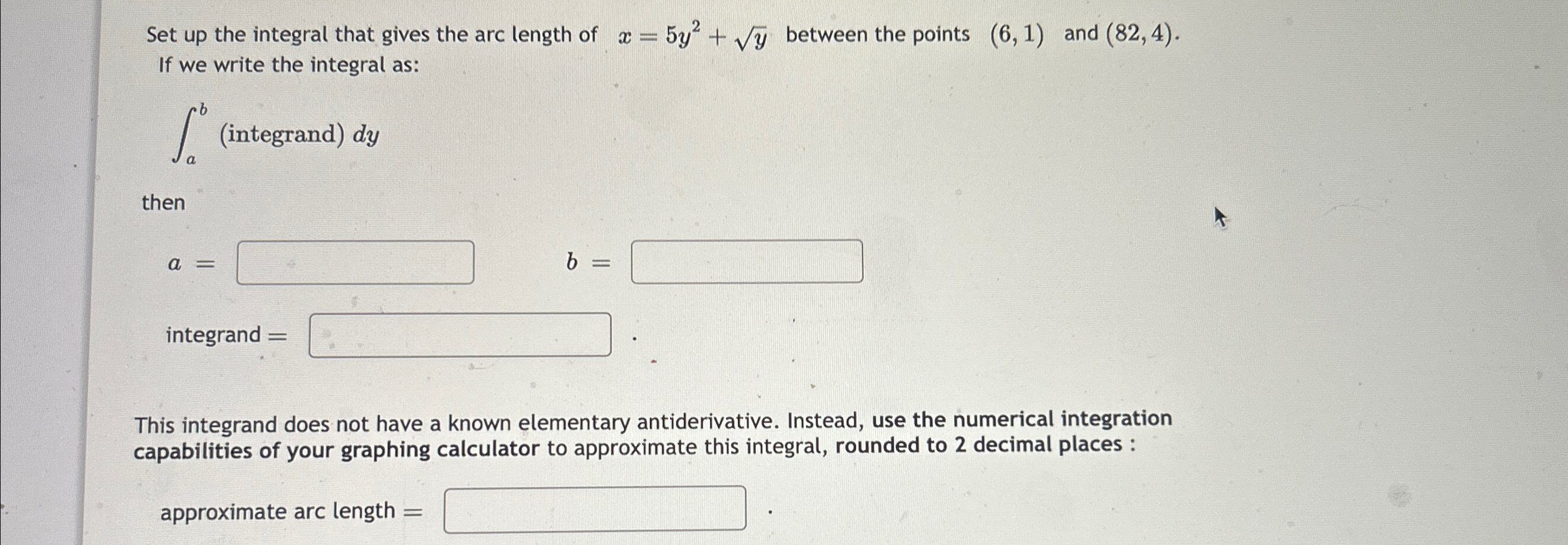 Solved Set up the integral that gives the arc length of | Chegg.com