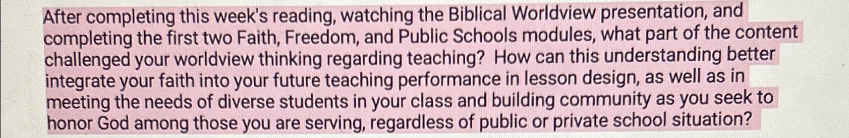 Solved After completing this week's reading, watching the | Chegg.com