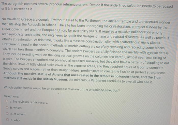 Solved The paragraph contains several pronoun reference | Chegg.com