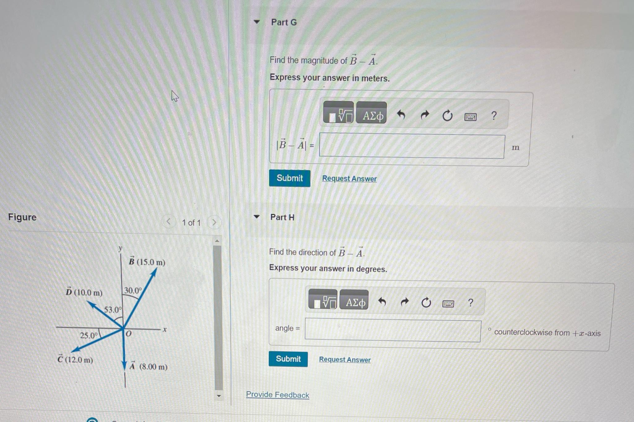 Solved Part GFind the magnitude of vec(B)-vec(A).Express | Chegg.com