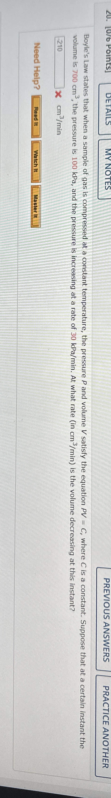 Solved PREVIOUS ANSWERSPRACTICE ANOTHERvolume is 700cm3, | Chegg.com