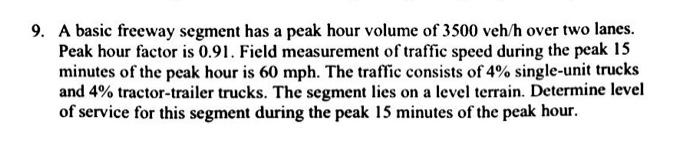 Solved A basic freeway segment has a peak hour volume of | Chegg.com
