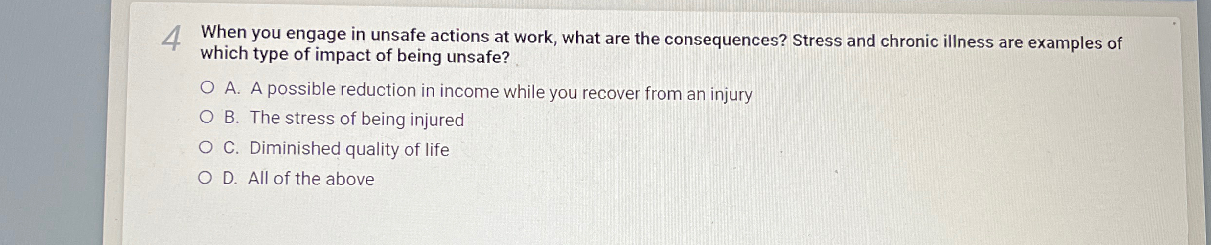Solved When you engage in unsafe actions at work, what are | Chegg.com