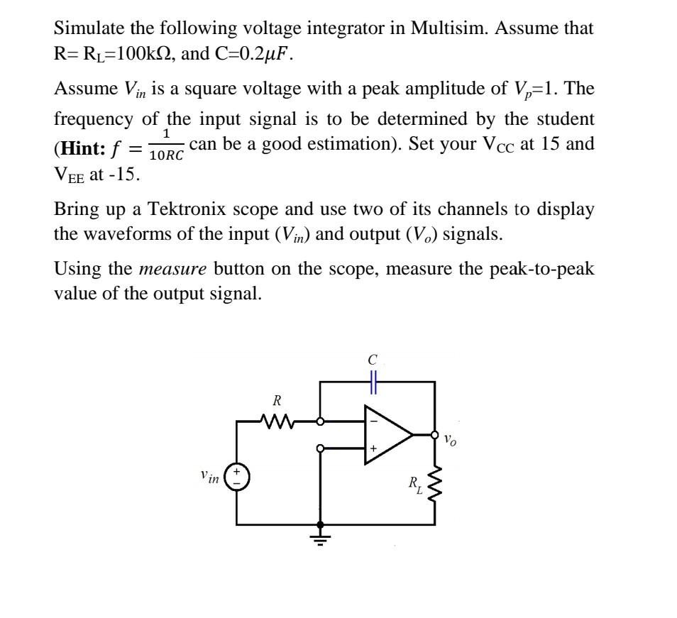 Solved Simulate the following voltage integrator in | Chegg.com