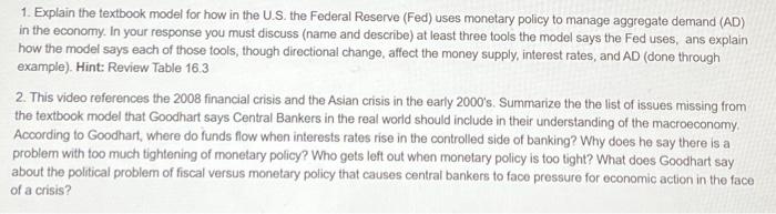 Solved 1. Explain the textbook model for how in the U.S. the | Chegg.com