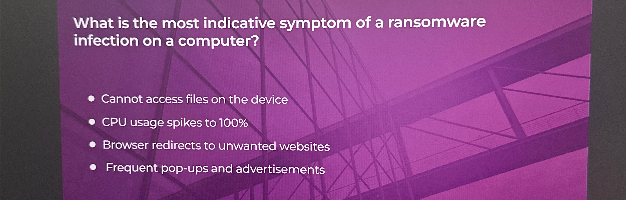 Solved What is the most indicative symptom of a ransomware | Chegg.com