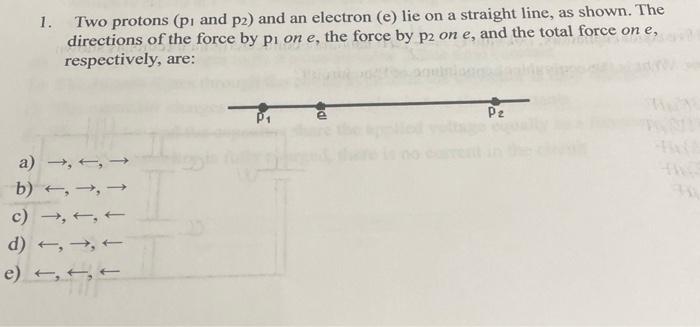 Solved 1. Two protons (p1 and p2 ) and an electron (e) lie | Chegg.com