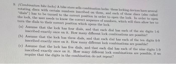 Solved 9. (Combination bike locks) A bike store sells | Chegg.com