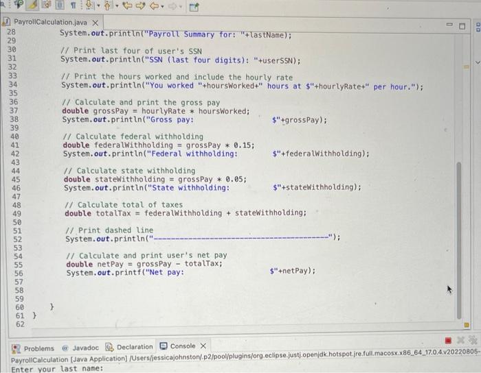Solved 11 PayrollCalculation.java × System. out. | Chegg.com