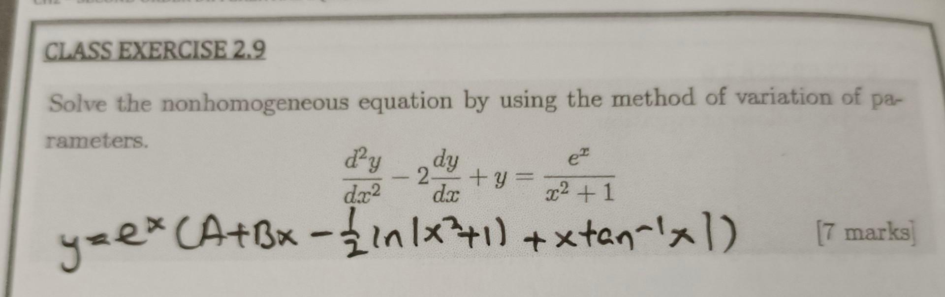 Solved Solve the nonhomogeneous equation by using the method | Chegg.com