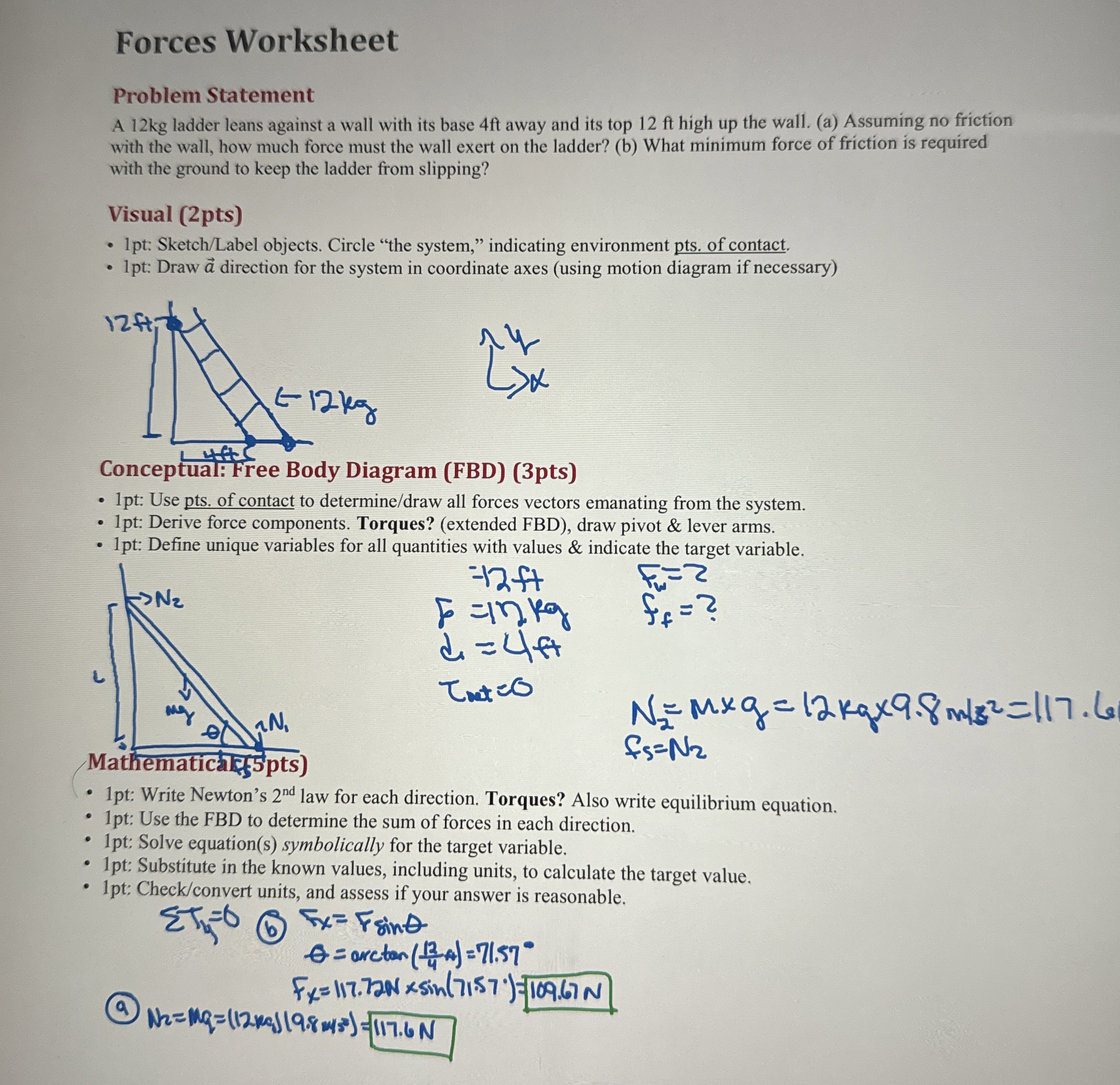 Solved How to solve Forces WorksheetProblem StatementA 12 | Chegg.com