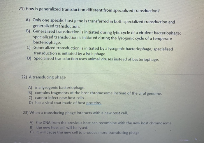 Solved 21) How is generalized transduction different from | Chegg.com
