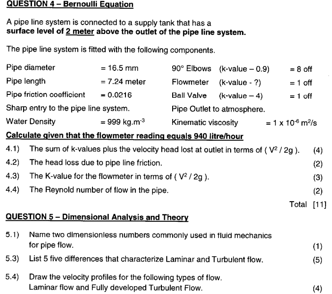 Solved QUESTION 4 - ﻿Bernoulli EquationA pipe line system is | Chegg.com