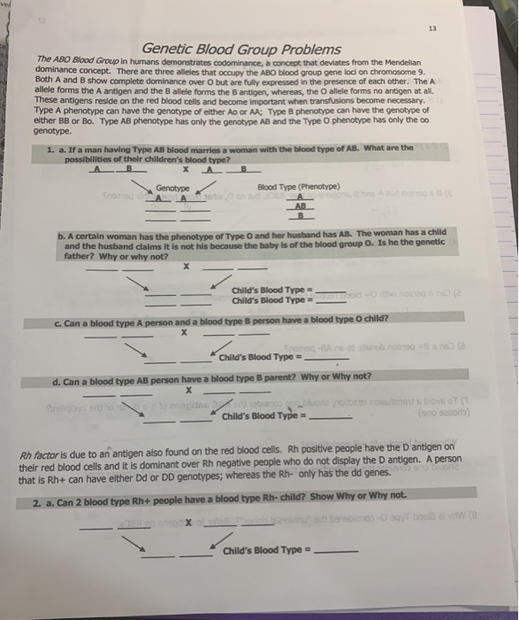 Solved 13 Genetic Blood Group Problems The ABO Blood Group | Chegg.com