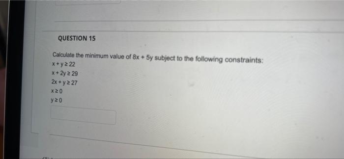 Solved Question 15 Calculate The Minimum Value Of 8x 5y