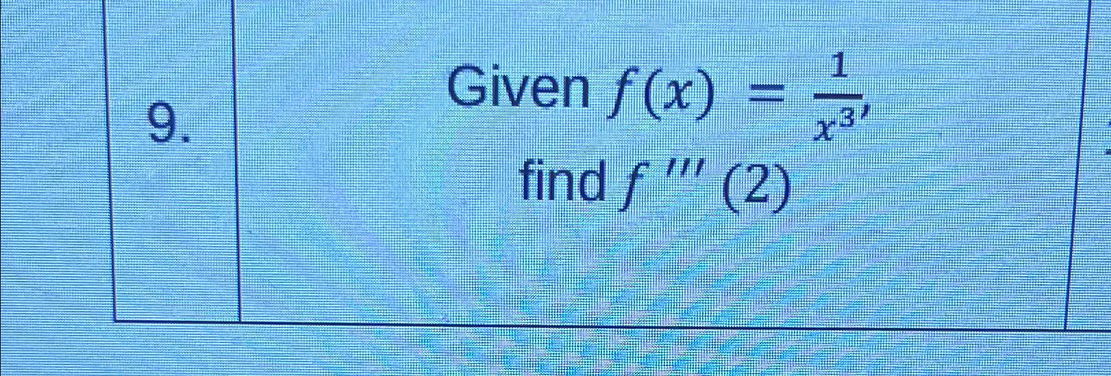Solved Given f(x)=1x3 ﻿find f'''(2) | Chegg.com