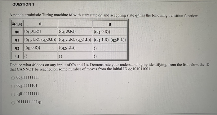 Solved QUESTION 1 A nondeterministic Turing machine M with | Chegg.com