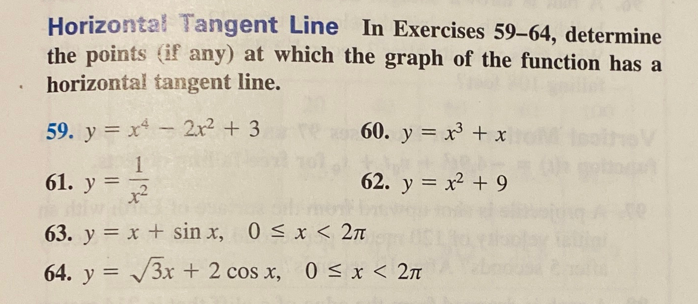 Solved Horizonta Tangent Line In Exercises 59-64, ﻿determine | Chegg.com
