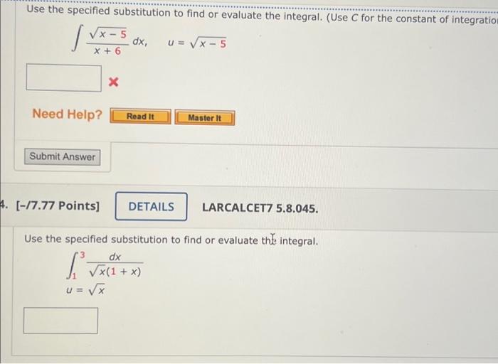 Solved Use the specified substitution to find or evaluate | Chegg.com