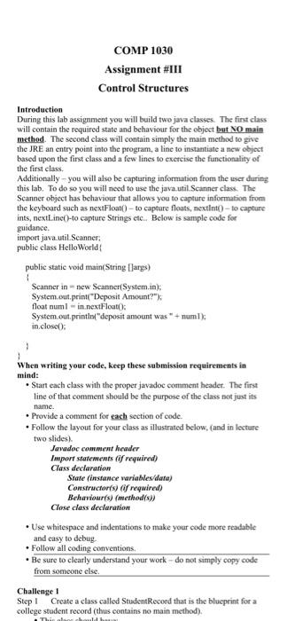 Solved COMP 1030 Assignment #III Control Structures | Chegg.com