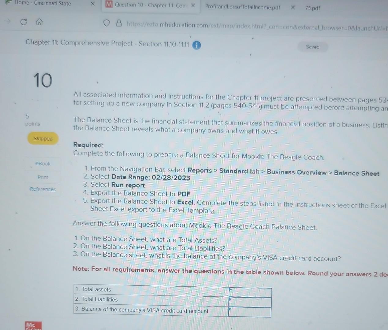 Chapter 11: Comprehensive Project - Section | Chegg.com