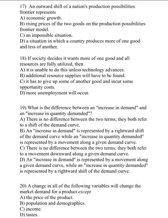 Solved 17) An outward shift of a nation's production | Chegg.com